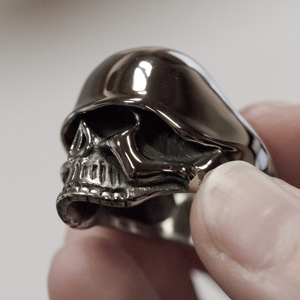 Stainless Steel Skull Ring German Combat Helmet silver military biker ...